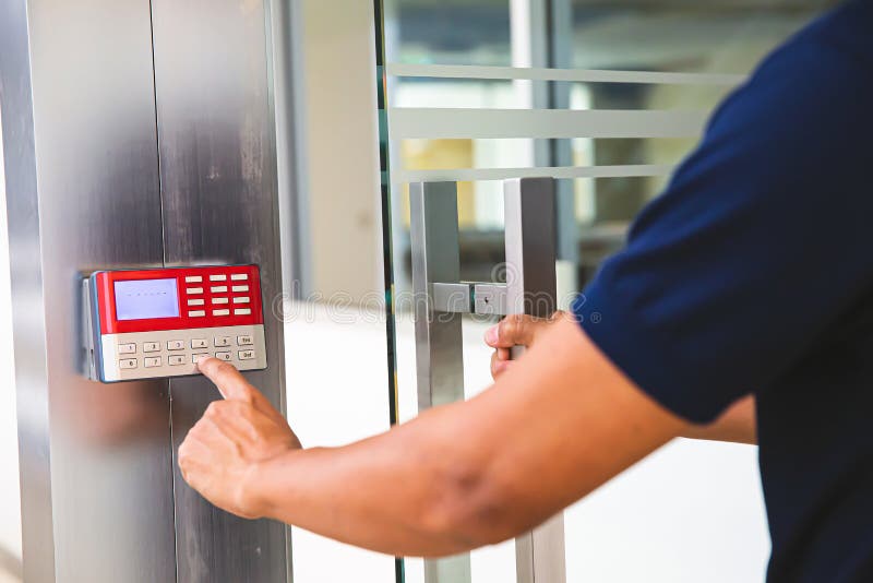 Proximity Card Reader Door Unlock, Close Up Hand Security Man Using ...