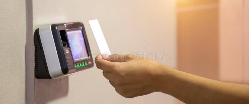 Close Up Hand Security Man Using ID Card Scanning at the Access Control ...