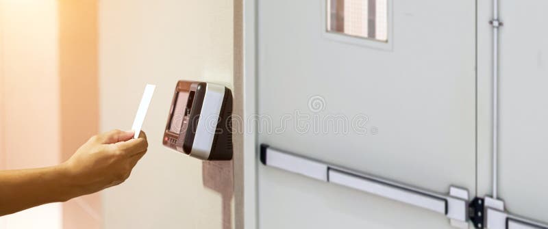 Proximity Card Reader Door Unlock, Hand Security Man Using ID Card on ...