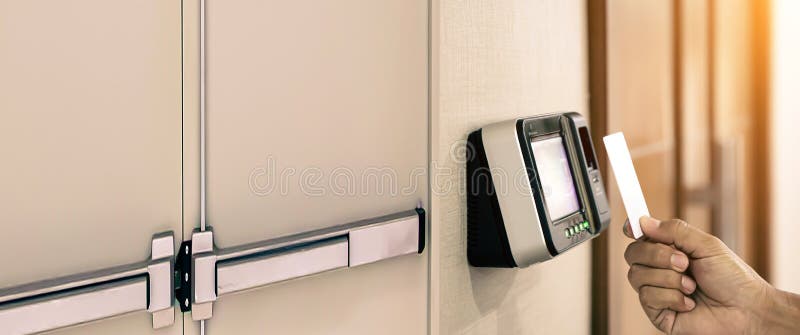 Proximity Card Reader Door Unlock, Hand Security Man Using ID Card on ...