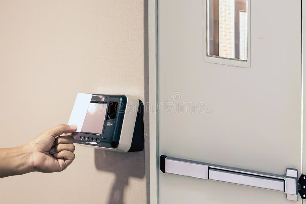 Proximity Card Reader Door Unlock, Hand Security Man Using ID Card on ...