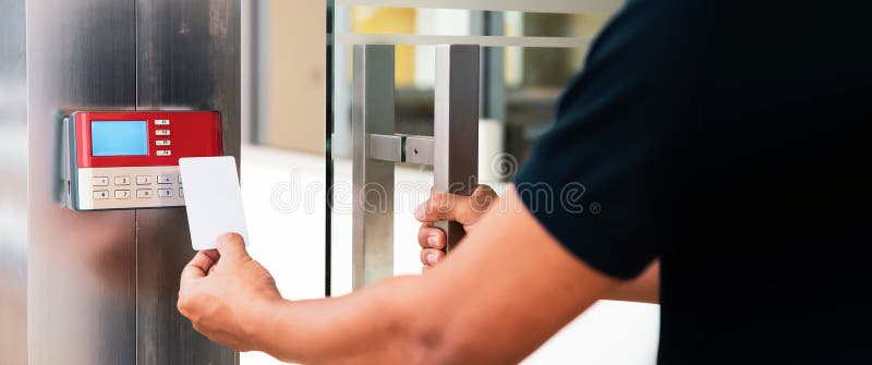 Proximity Card Reader Door Unlock, Hand Security Man Using ID Card on ...