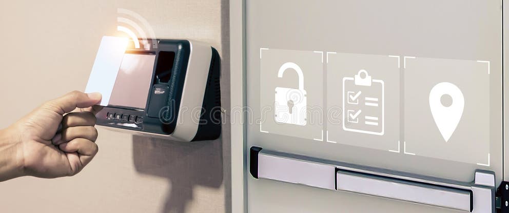 Proximity Card Reader Door Unlock, Hand Security Man Using ID Card on ...