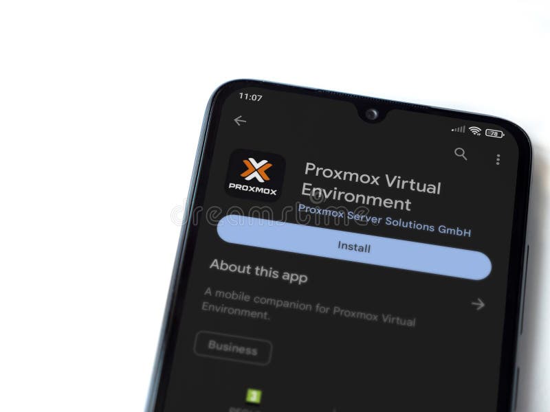 Proxmox Virtual Environment App Play Store Page on Smartphone on White ...