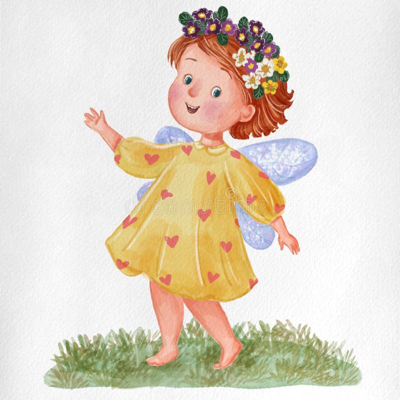 Flower Fairy Princess with Wings and Flower Crown Stock Photo - Image ...