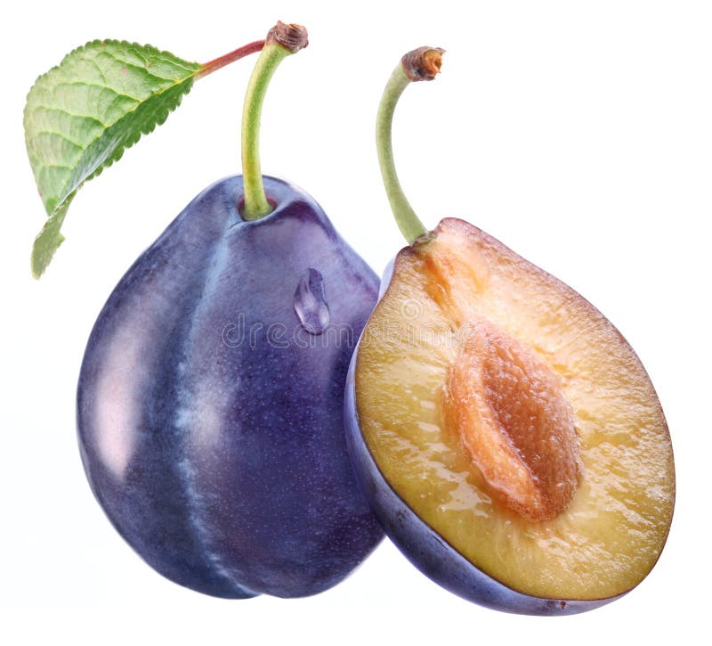 Pruim Met Een Plak En Een Blad Stock Foto - Image of daling, purper ...