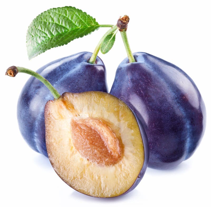 Pruim Met Een Plak En Een Blad Stock Afbeelding - Image of rood, sectie ...