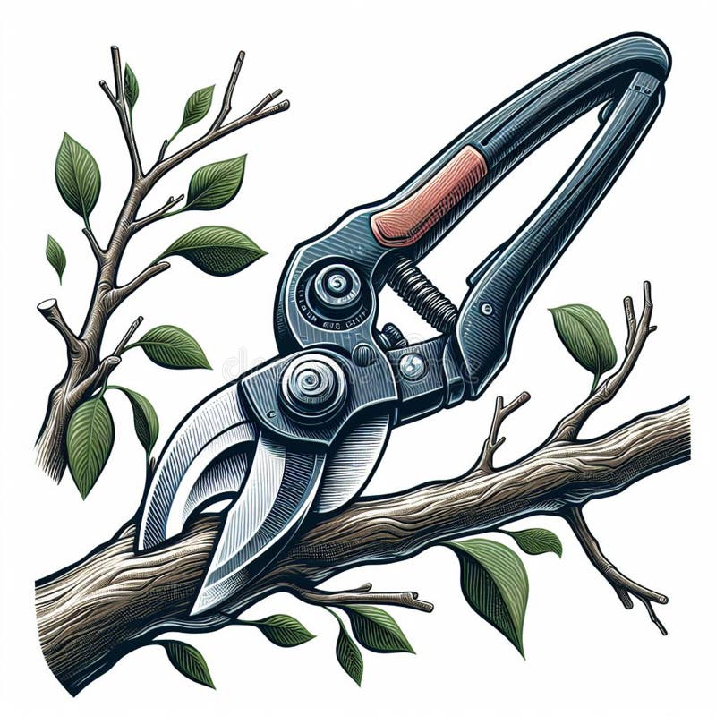 Pruner Cutting a Tree Branch Isolated on a White Background Stock ...