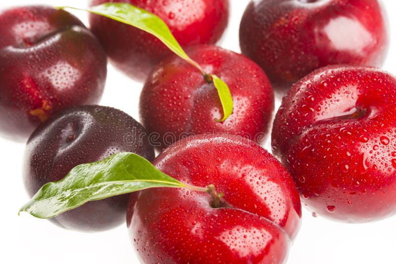 Prunes Rouges D'isolement Sur Le Blanc Photo stock - Image du frais ...