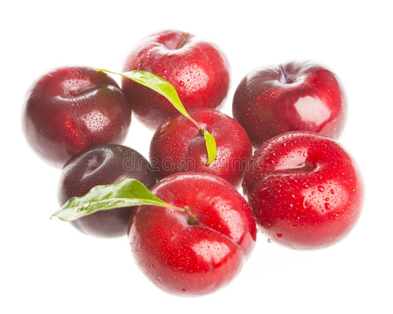 Prunes Rouges D'isolement Sur Le Blanc Photo stock - Image du frais ...