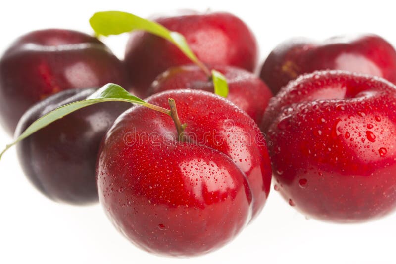 Prunes Rouges D'isolement Sur Le Blanc Photo stock - Image du frais ...