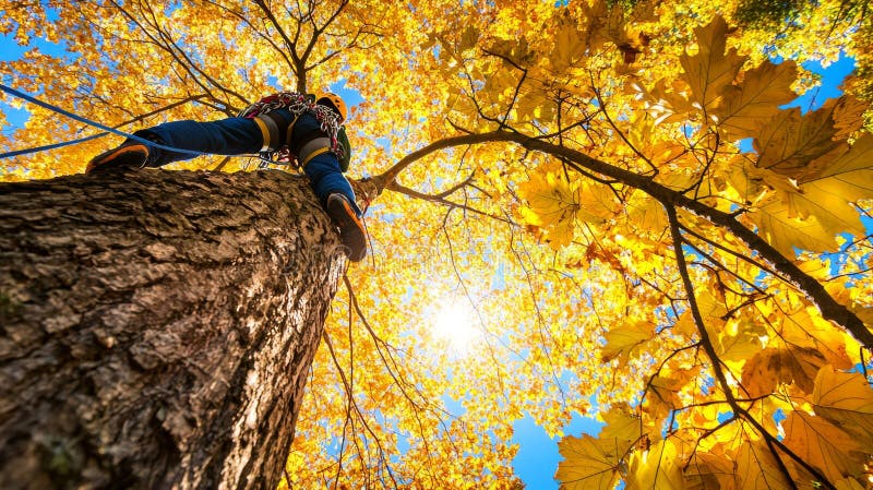 Pruning or Cutting Down an Autumn-leaved Maple Tree by a Professional ...