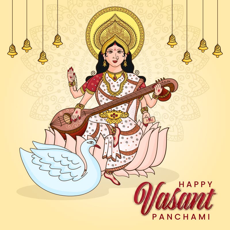 Devi Maa Saraswati for Happy Basant Panchami Puja of India. Vector ...