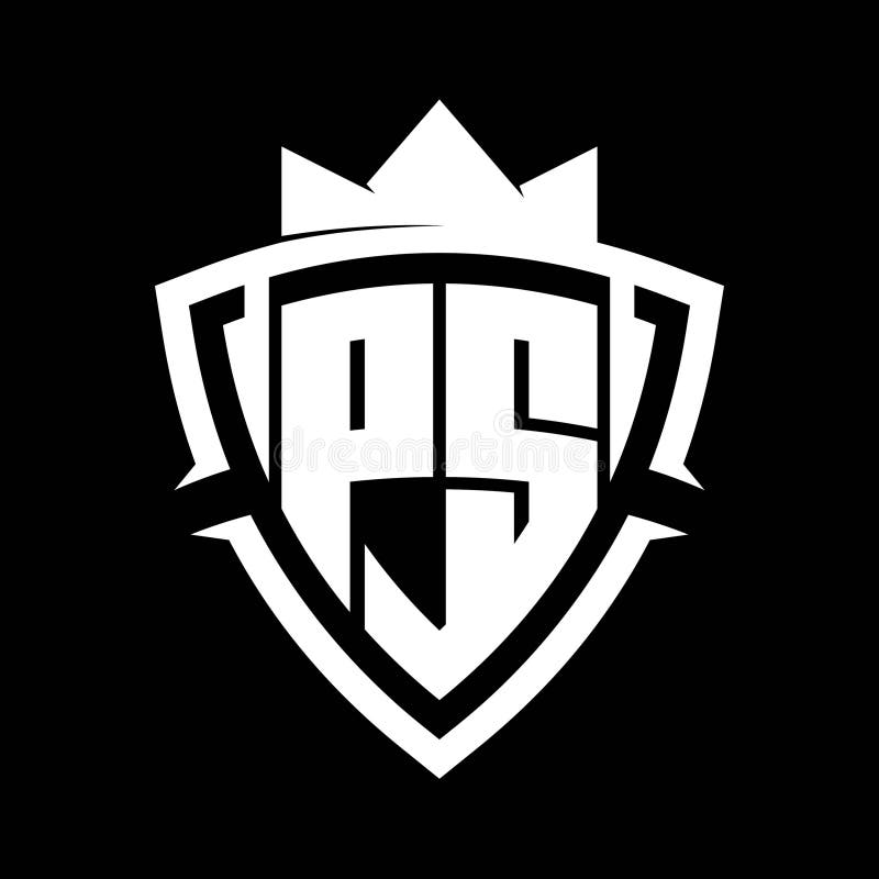 PS Letter Monogram with Triangle Curve Shield Shape with Crown White ...