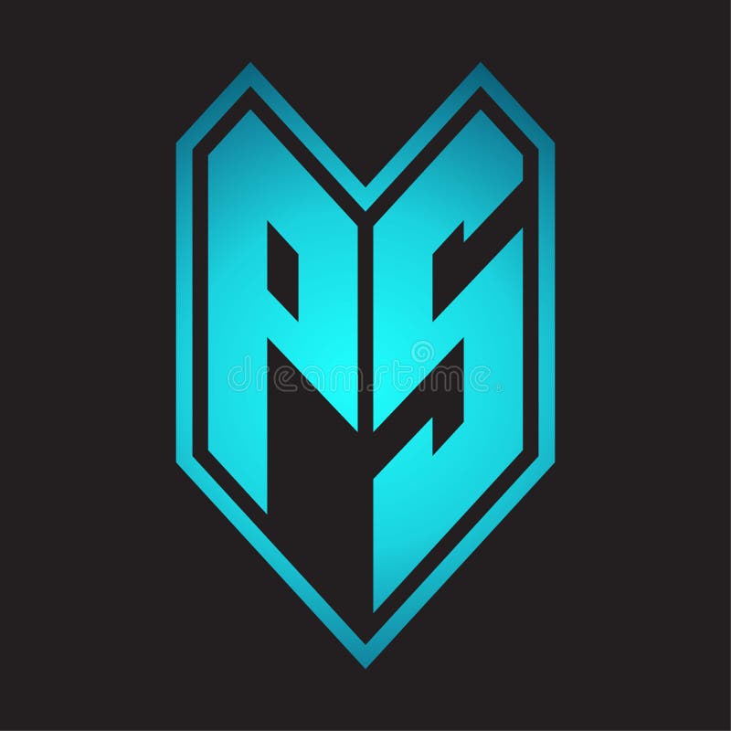 PS Logo Monogram with Emblem Line Style Isolated on Blue Gradient ...