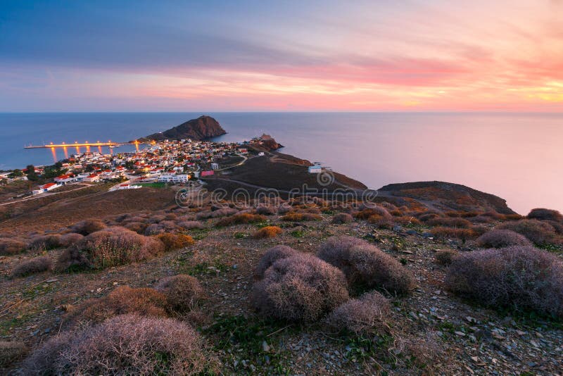 Psara island stock photo. Image of sunset, village, greece - 142839866