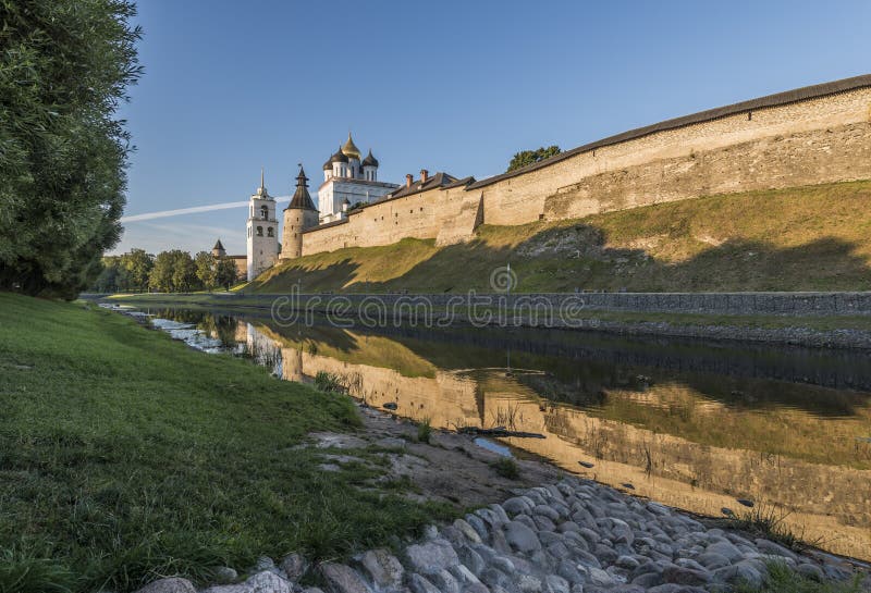 Pskov Kremlin from the Side of the Pskova River at Sunrise. Stock Photo ...