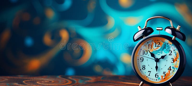 Time Concept Mock Up. Alarm Clock on Stage Podium on Abstract Vivid ...