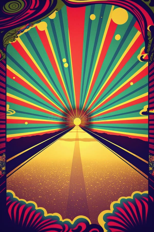 Psychedelic Abstract Background Cover Banner Design. Retro 60s 70s ...