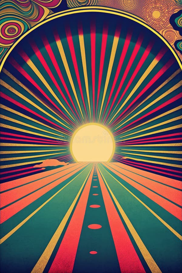 Psychedelic Abstract Background Cover Banner Design. Retro 60s 70s ...