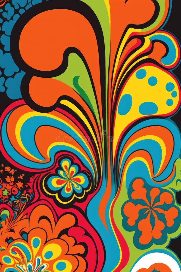 Psychedelic Abstract Background Cover Banner Design. Retro 60s 70s ...