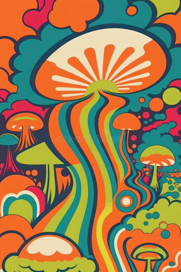 Psychedelic Abstract Background Cover Banner Design. Retro 60s 70s ...