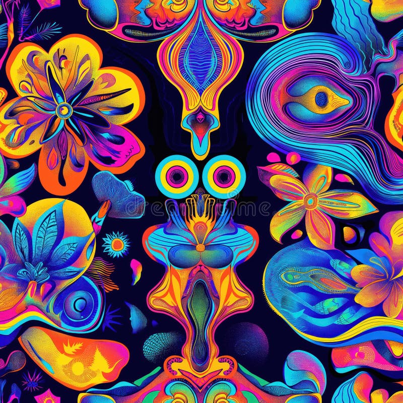 Psychedelic Abstract Design with Intricate Shapes and Colors. Seamless ...
