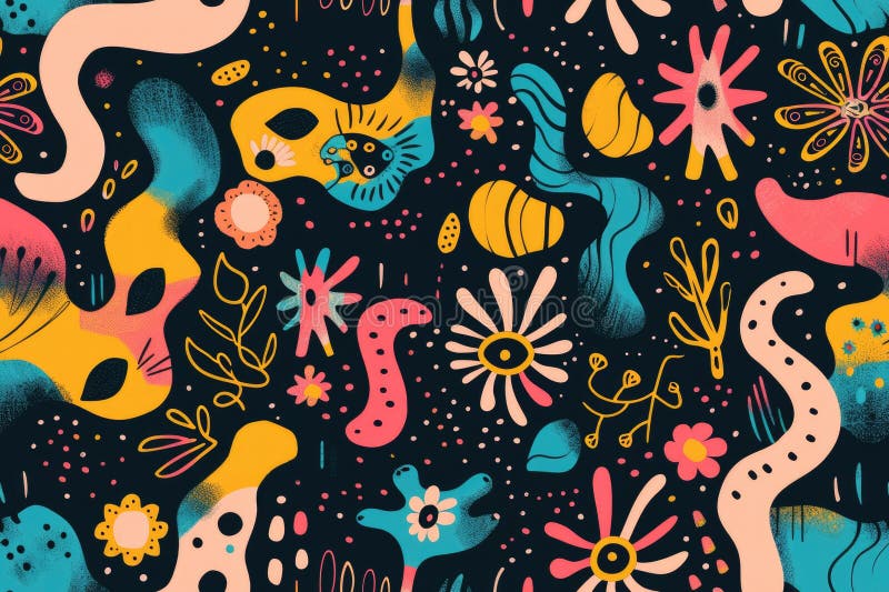 Psychedelic Abstract Pattern with Retro Color Palette and Fluid Shapes ...