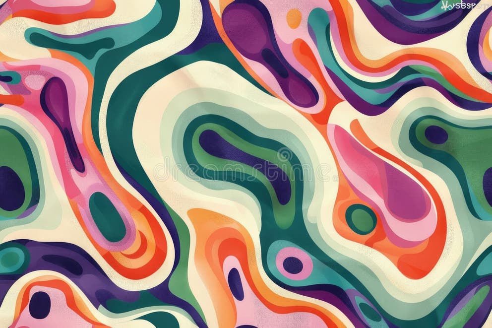 Psychedelic Abstract Pattern with Retro Color Palette and Fluid Shapes ...