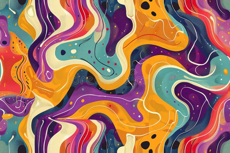 Psychedelic Abstract Pattern with Retro Color Palette and Fluid Shapes ...