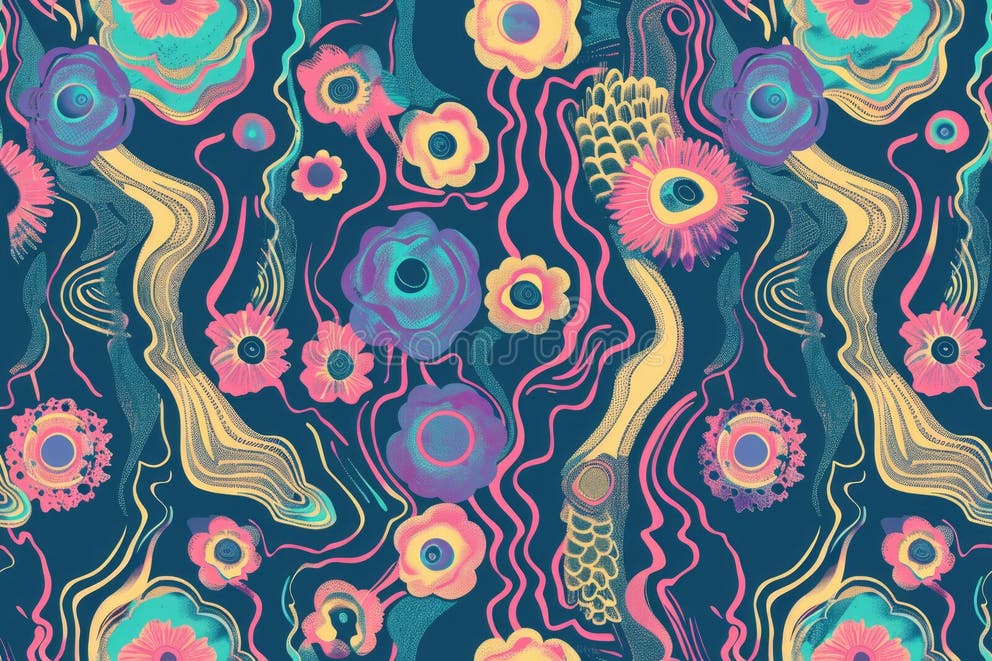 Psychedelic Abstract Pattern with Retro Color Palette and Fluid Shapes ...