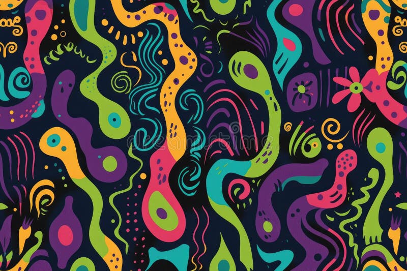Psychedelic Abstract Pattern with Retro Color Palette and Fluid Shapes ...
