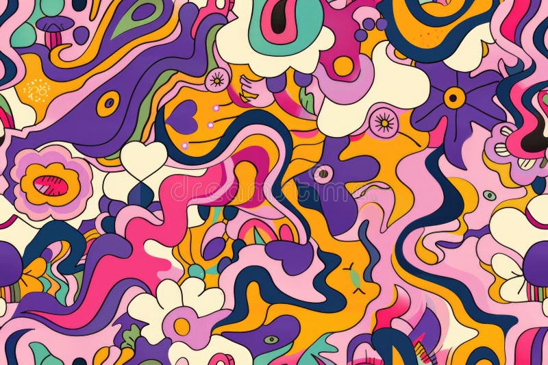 Psychedelic Abstract Pattern with Retro Color Palette and Fluid Shapes ...