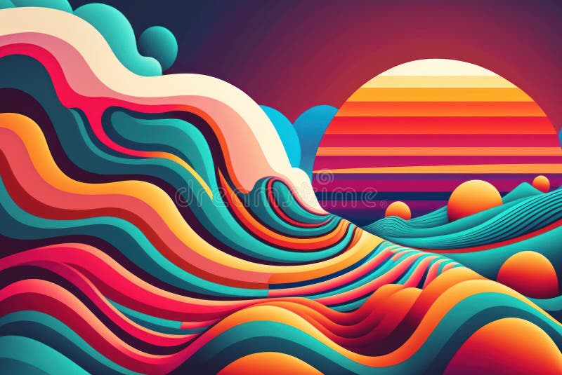 Psychedelic Abstract Retro Vibe Background, Warm Color Stock ...