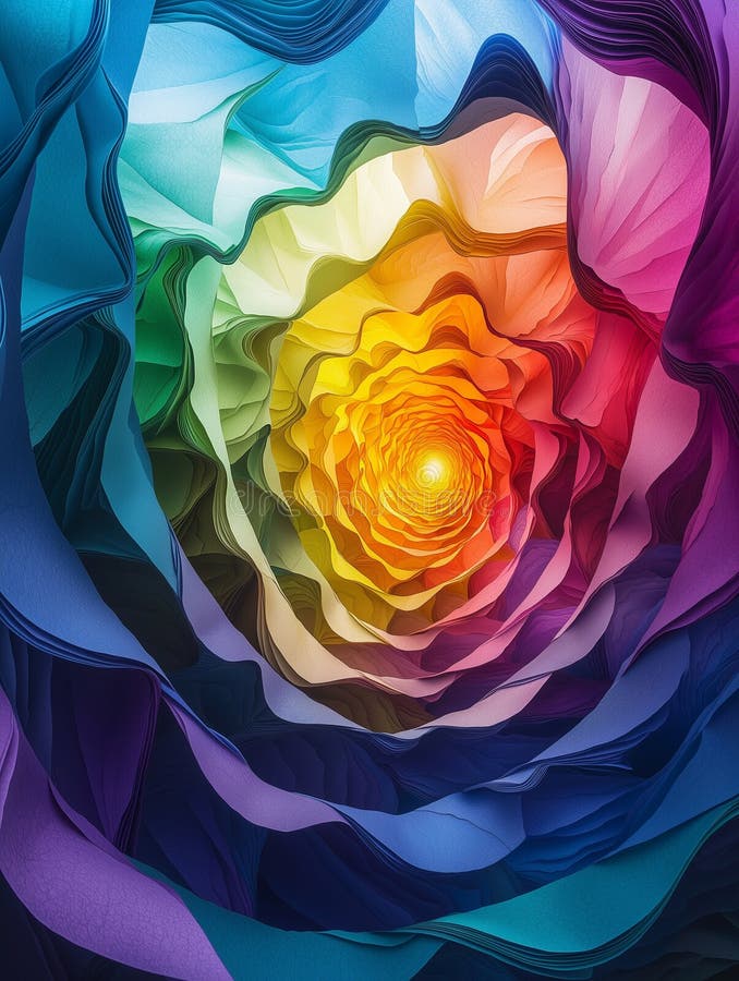 Psychedelic Rainbow Vortex with Layered Paper-like Forms and Infinite ...