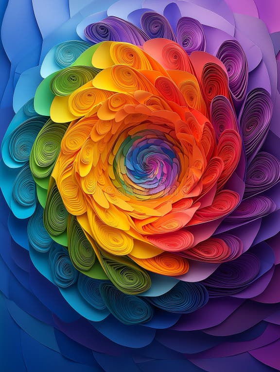 Psychedelic Rainbow Vortex with Layered Paper-like Forms and Infinite ...