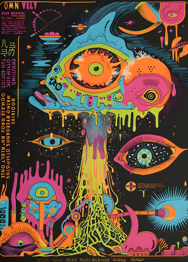 Psychedelic Abstract Art with Melting Colors and Surreal Eyes Stock ...