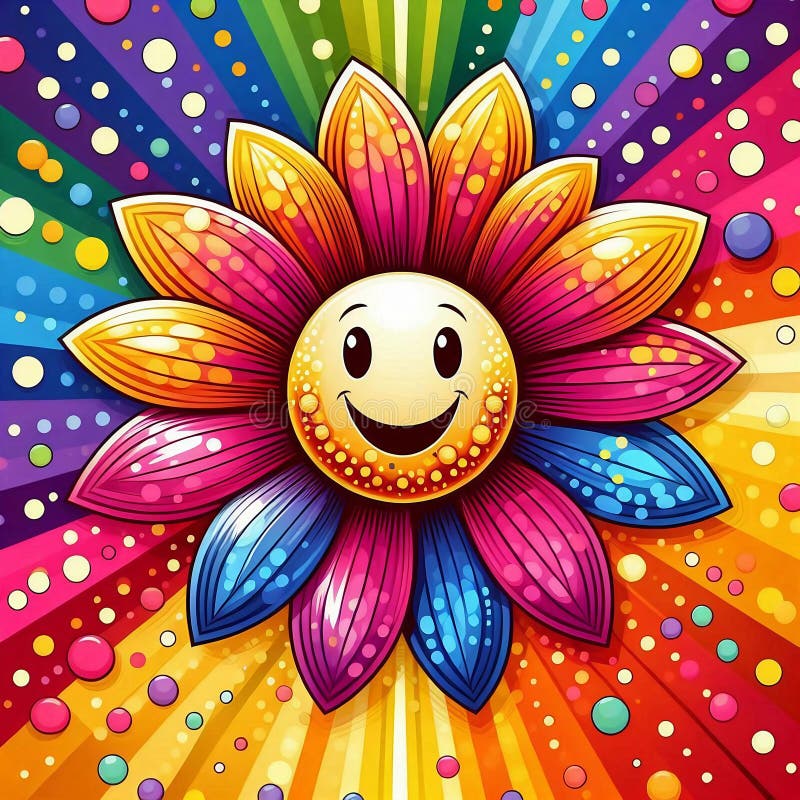 Psychedelic Art: Happy Face Flower Radiating Joyful Energy Stock Photo ...