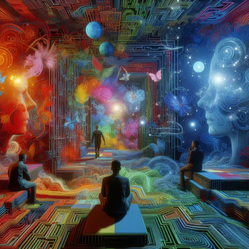 Psychedelic Art with Human Figures and Surreal Elements Stock ...