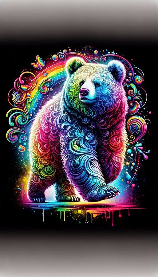 Psychedelic Art Psychedelia Art with Rainbow Bear Smoking Original ...
