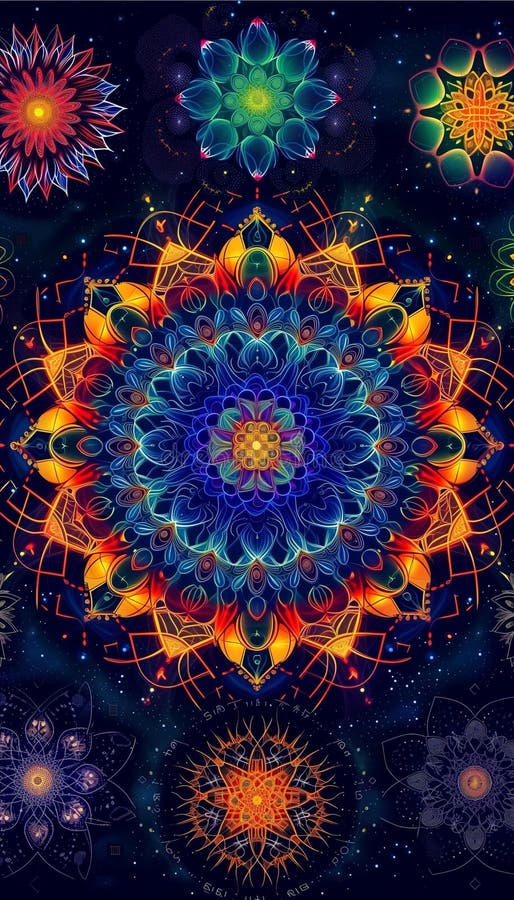 A Psychedelic Art Work with Lots of Different Colors and Patterns Stock ...