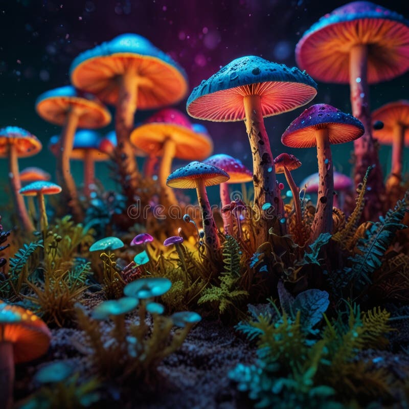 Psychedelic Background with Fluorescent Paints and Magic Mushrooms ...