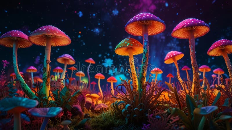 Psychedelic Background with Fluorescent Paints and Magic Mushrooms ...