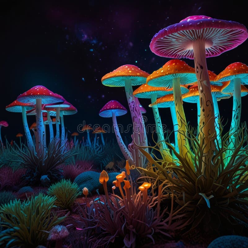 Psychedelic Background with Fluorescent Paints and Magic Mushrooms ...