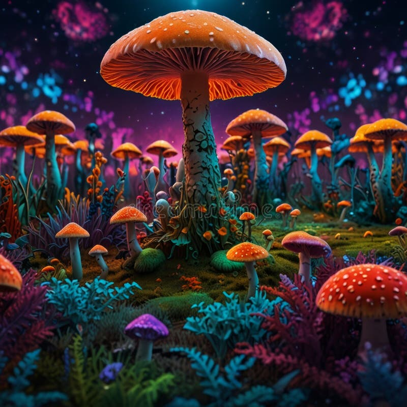 Psychedelic Background with Fluorescent Paints and Magic Mushrooms ...
