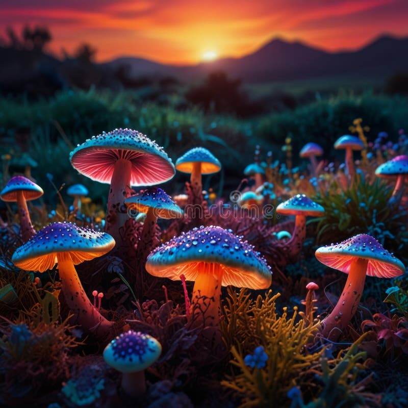 Psychedelic Background with Fluorescent Paints and Magic Mushrooms ...