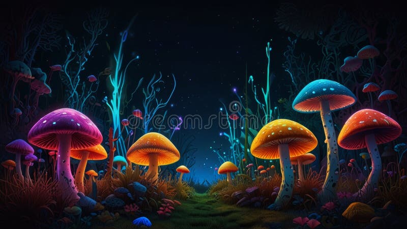 Psychedelic Background with Fluorescent Paints and Magic Mushrooms ...