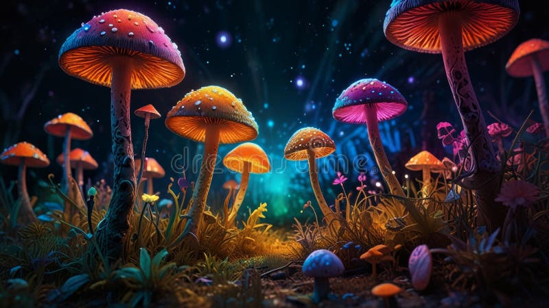 Psychedelic Background with Fluorescent Paints and Magic Mushrooms ...