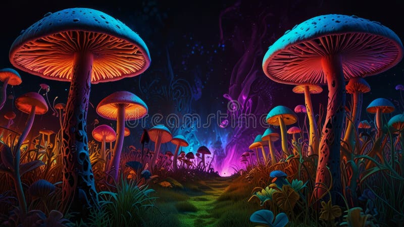 Psychedelic Background with Fluorescent Paints and Magic Mushrooms ...