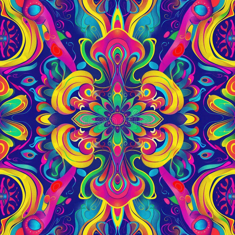 Psychedelic Background Pattern with Vibrant, Colorful Shapes and ...